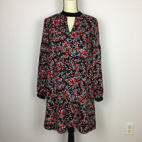 LOFT | Dresses | Loft Shift Dress Xs Womans Black Red Floral Long ...